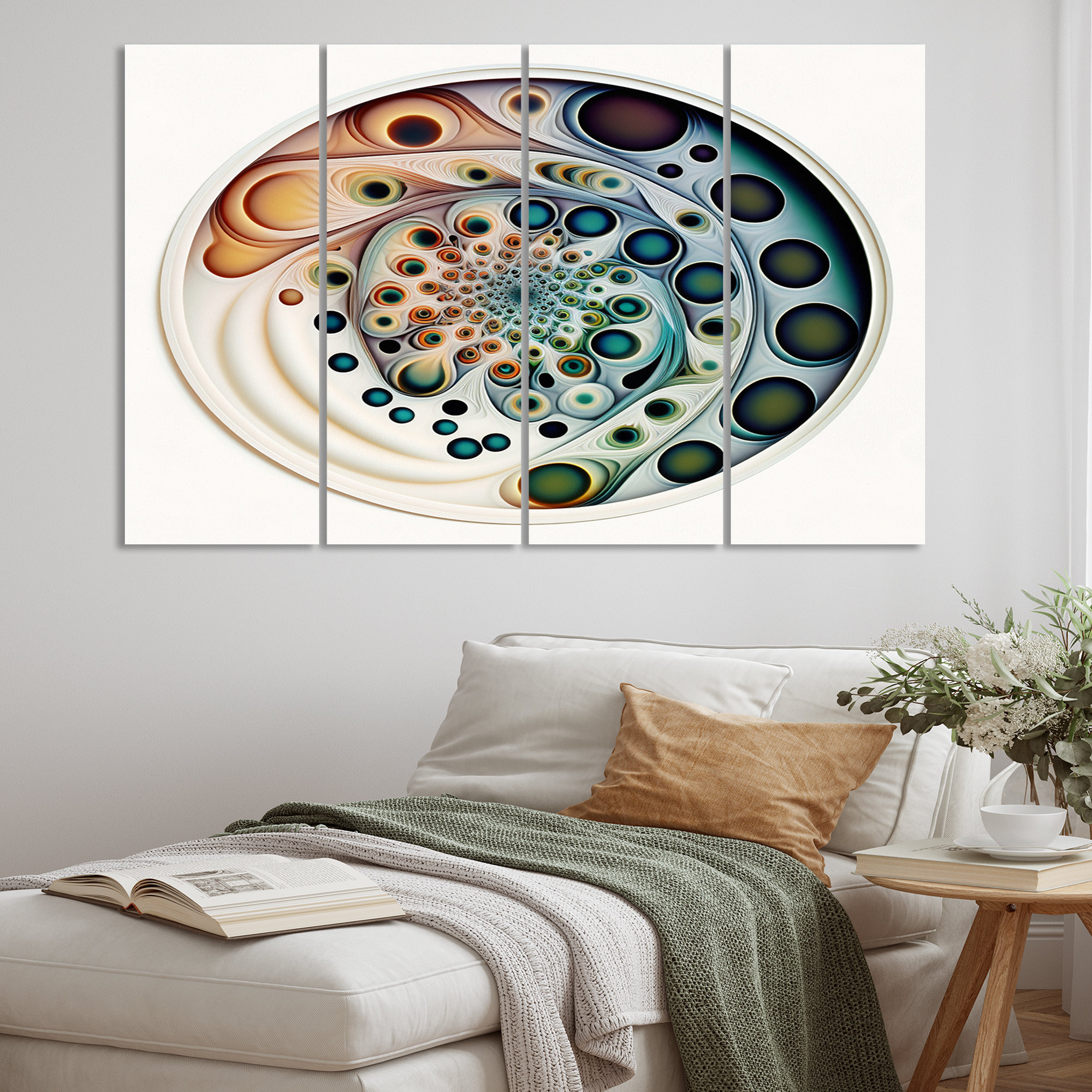 Wrought Studio™ Soft Coloured Cymatics Mandala I - Modern Geometric Wall Art Print - 4 Panels ...